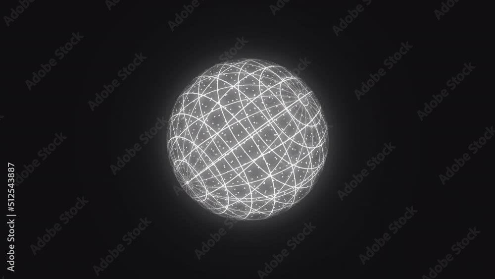 3d Sphere wireframe model rotating in the blank background in 60fps ...
