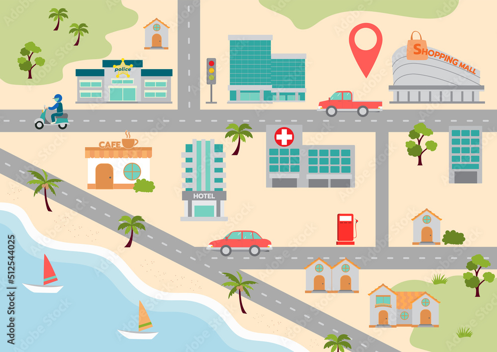 Beach town city location map vector illustration design Stock Vector ...
