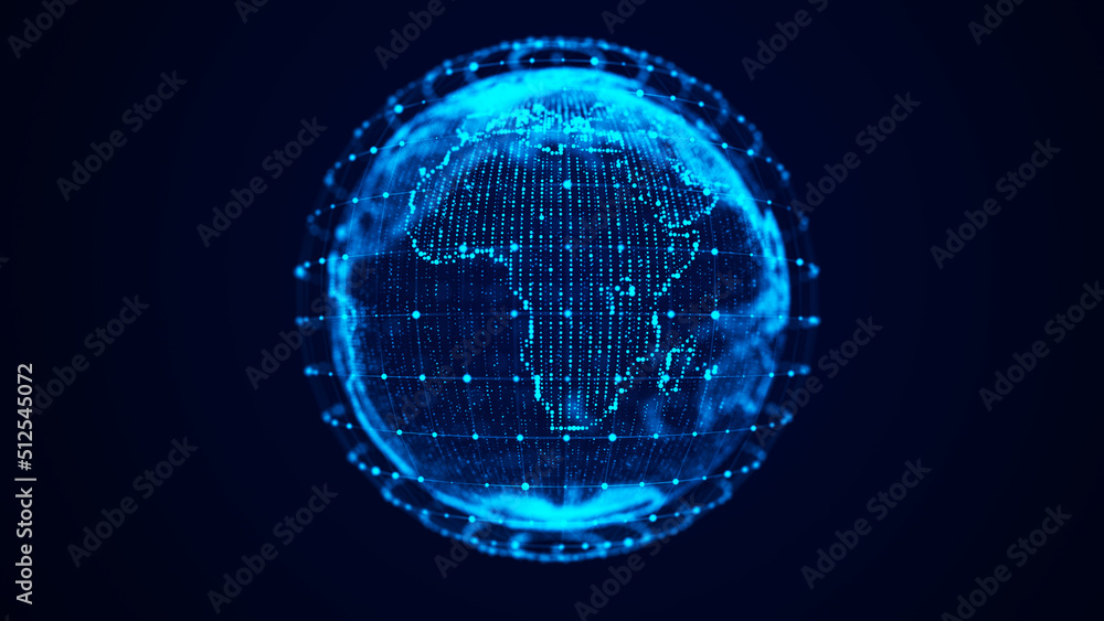 Virtual planet Earth with particles and lines. Network connection big ...