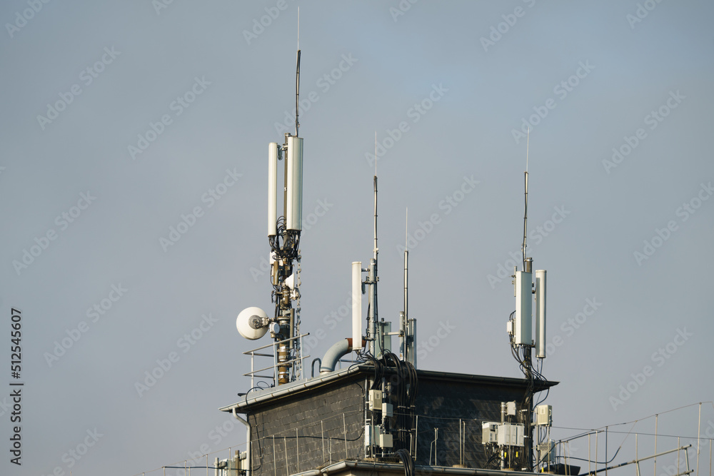 Telecommunication concrete tower with antennas. LTE, GSM, 2G, 3G, 4G ...
