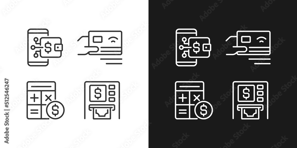 Cash flow activities pixel perfect linear icons set for dark, light ...
