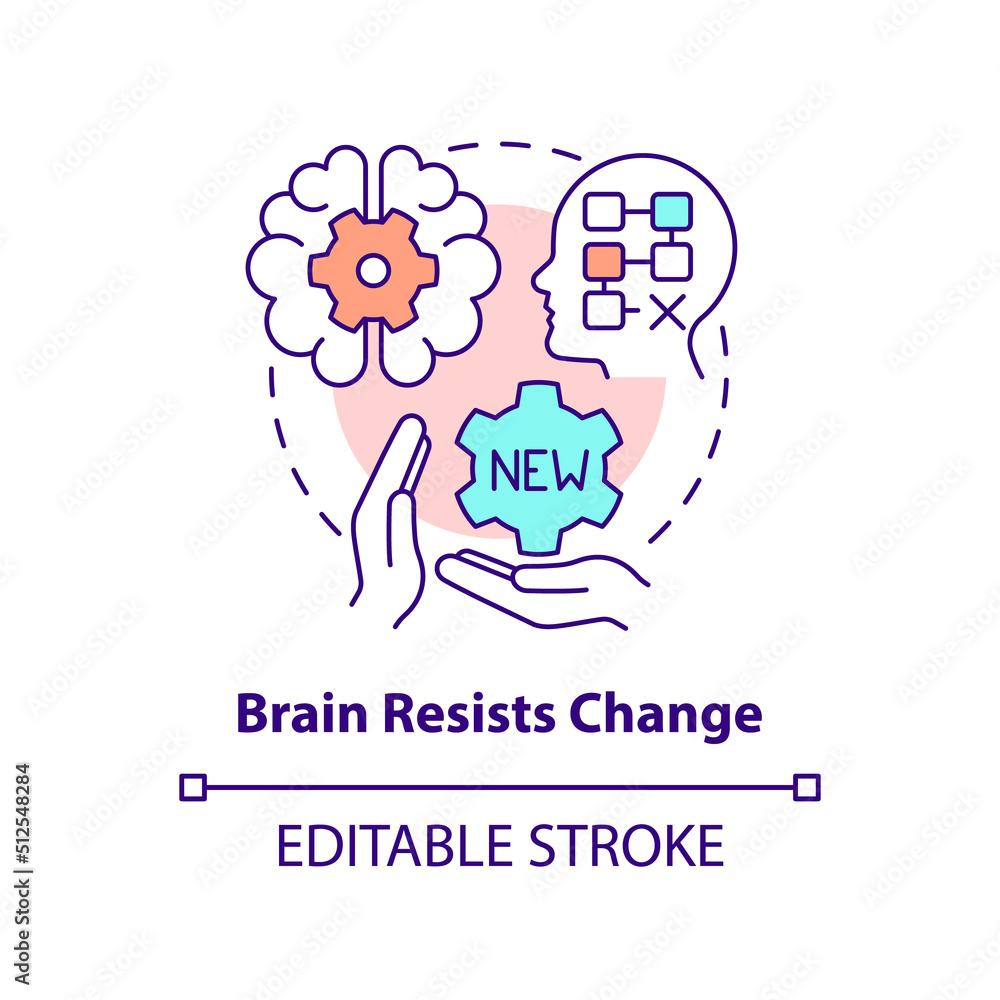 Brain resists change concept icon. Avoid transformation. Resisting ...