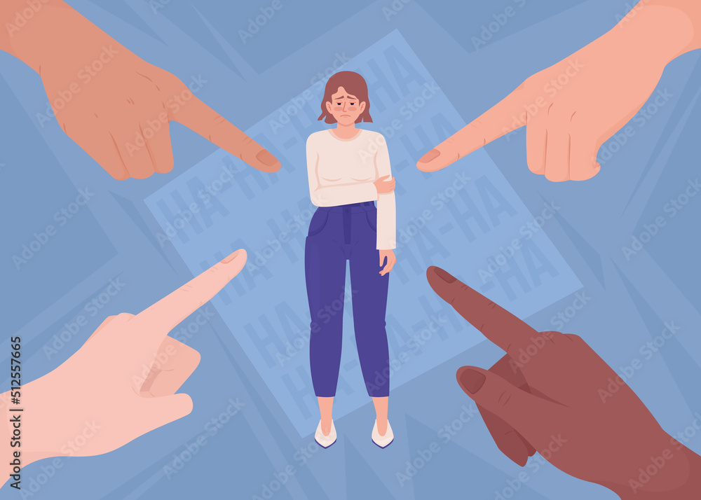 Ashamed woman and pointing hands flat color vector illustration ...