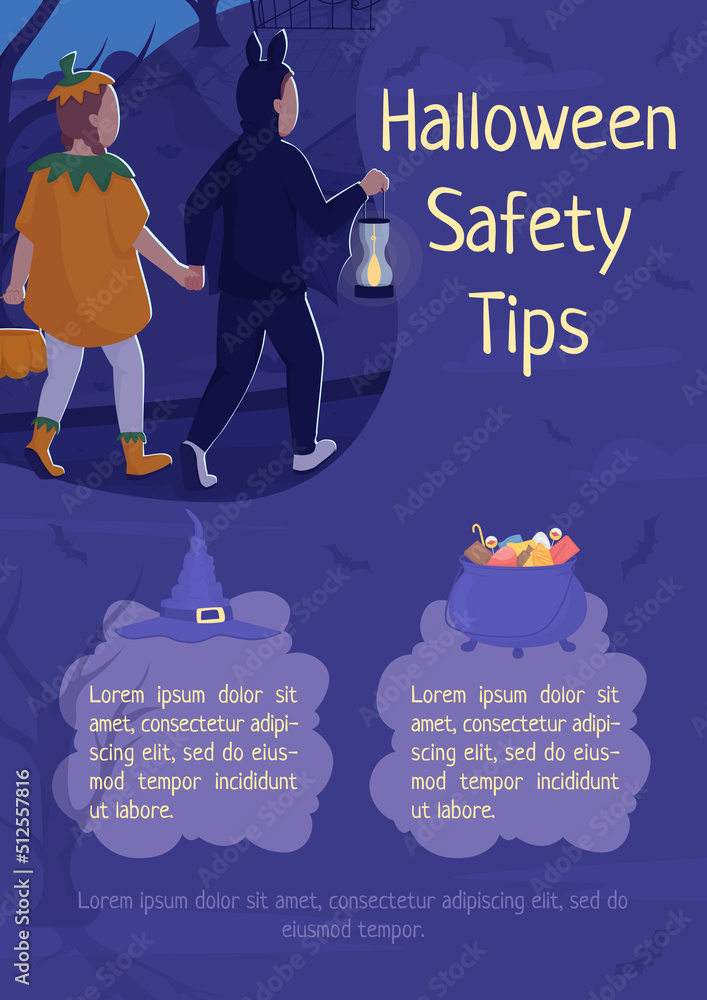 Halloween safety tips flat vector banner template. Children security ...