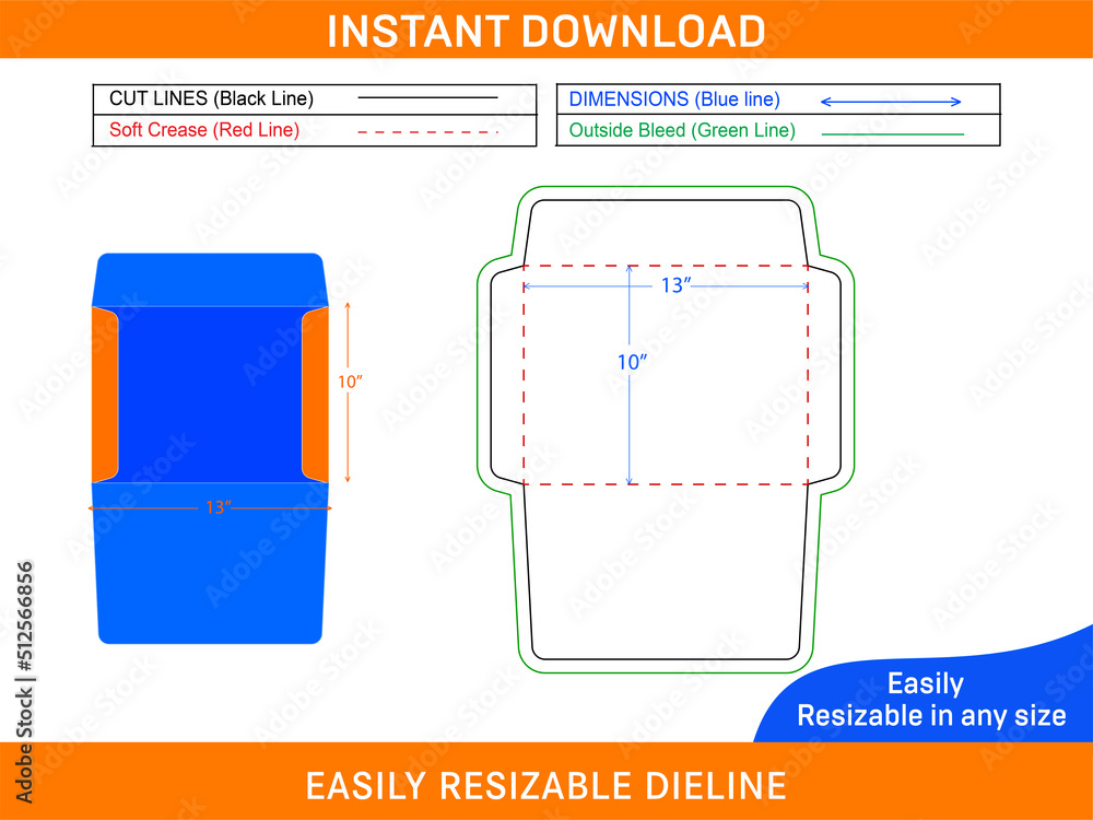 Booklet envelope 10x13 inch die cut template and 3D envelope design ...