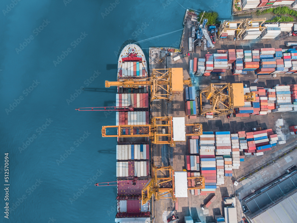 Container ship terminal, and quay crane of container ship at industrial ...