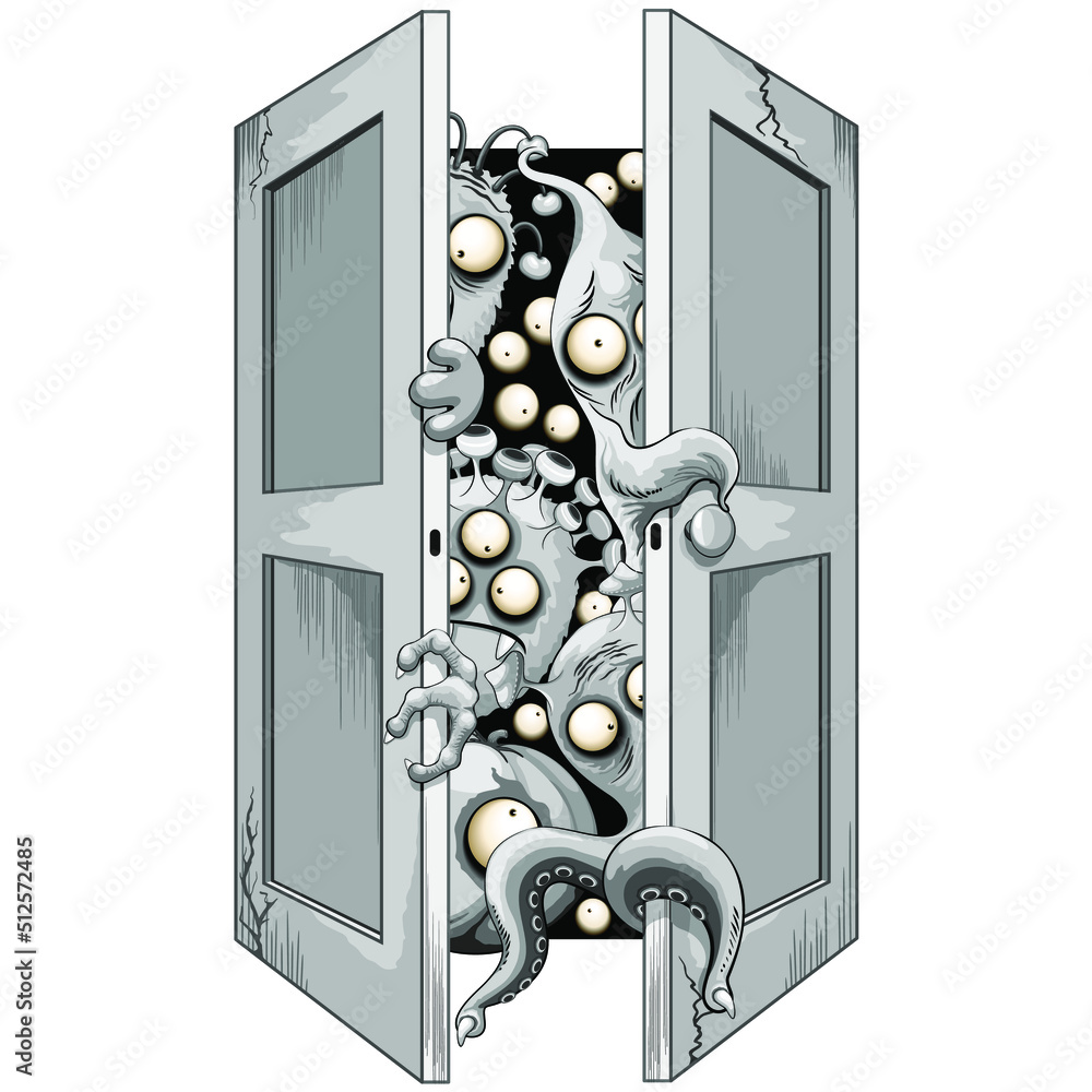 Monsters Creepy Cute Cartoon Character Behind the door, Halloween ...