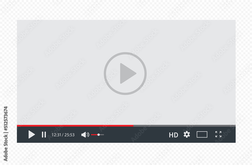Video player interface isolated on transparent background. Video ...