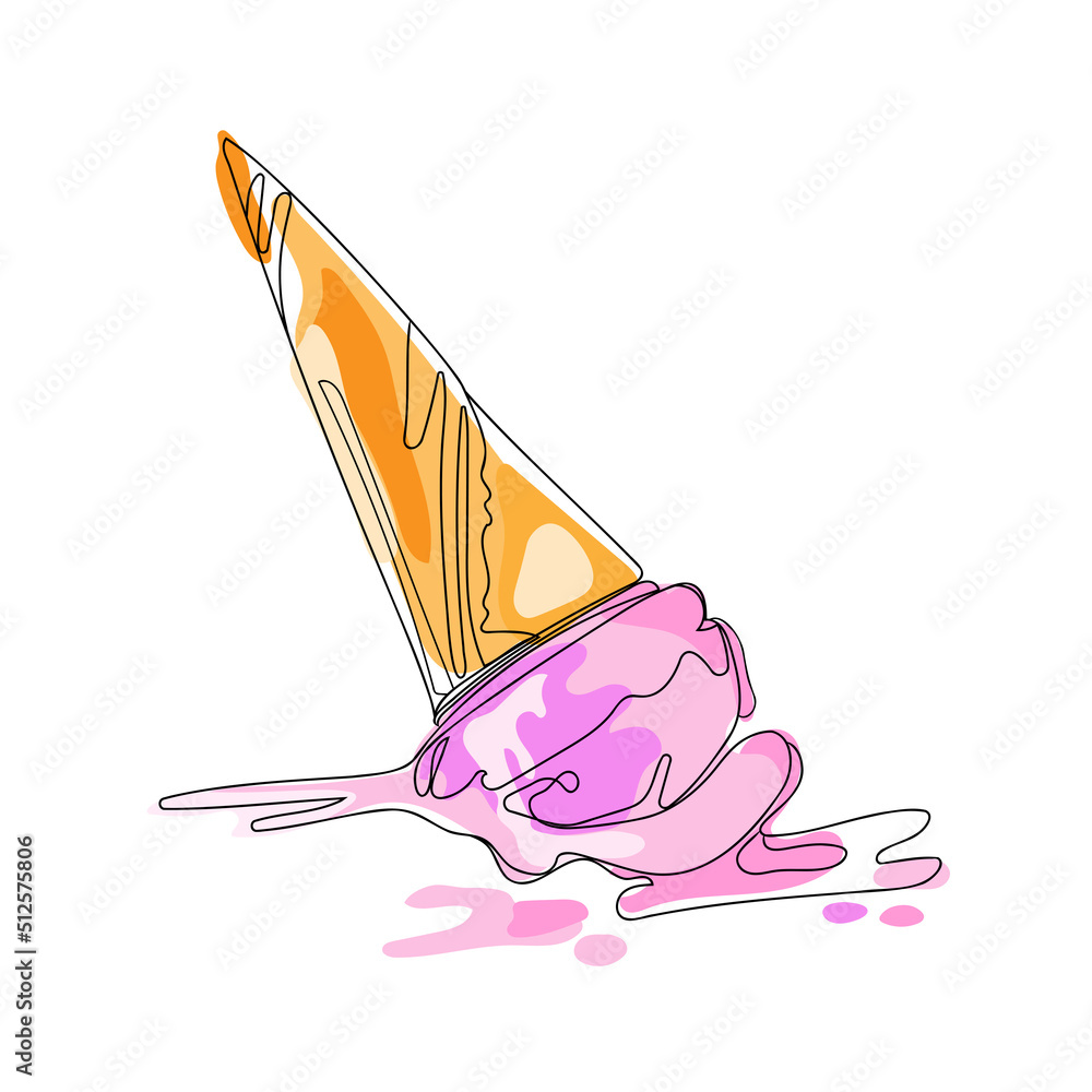 Fallen ice cream cone Minimalistic line art vector illustration ...