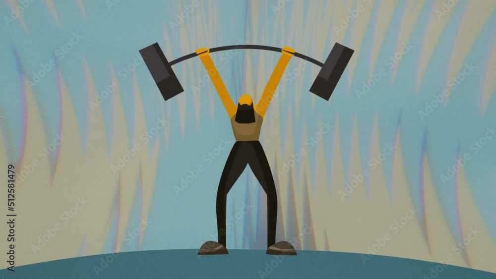 Weightlifter animation 2D. 4K animation of a bodybuilder with a beard ...