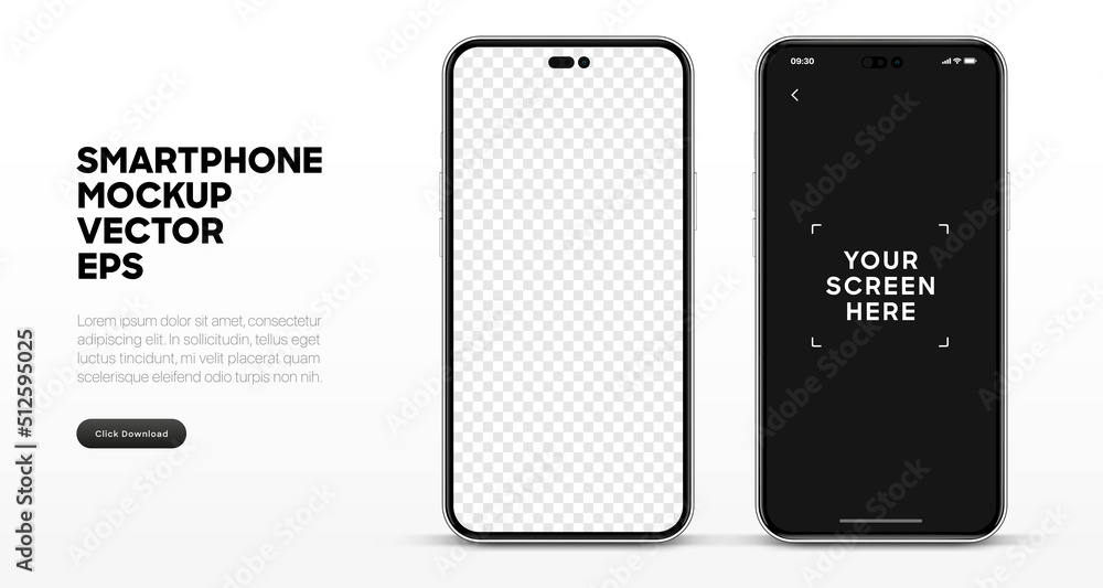 Realistic smartphone mockup isolated with transparent screens. Smart ...
