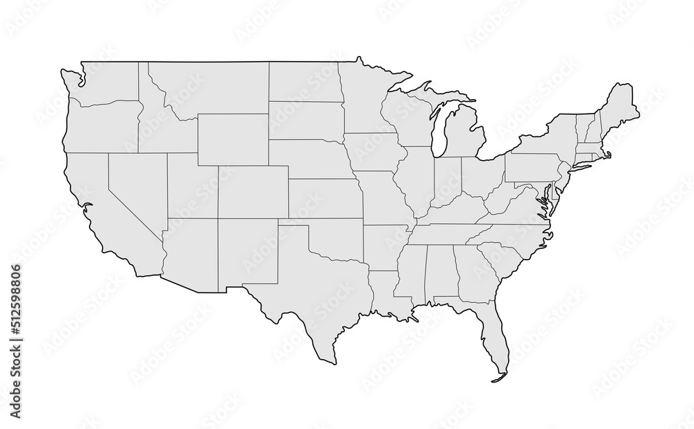 United States of America map in grey style isolated on white background ...