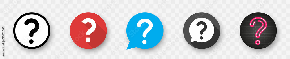 Question mark icon set. Message box with question mark icon. Button ...