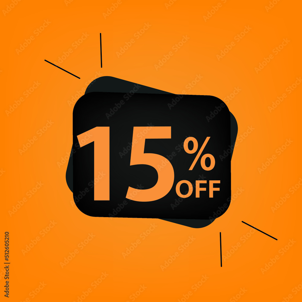 15 percent off. Orange banner with floating rectangle for promotions ...