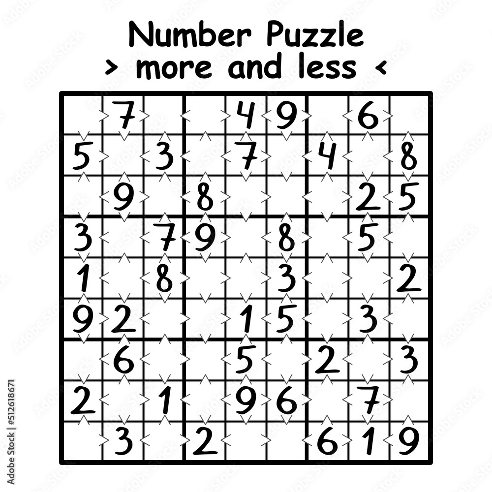 Big sudoku nine by nine with math signs more and less vector ...