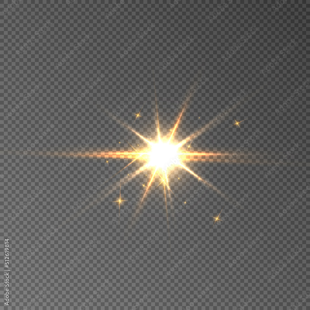 Light gold star png. Light sunshine. Light burst of bright light effect ...