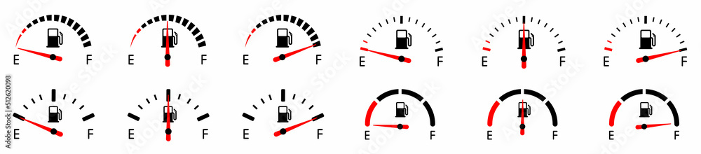 Fuel gauge indicator. Full fuel gauge icon set. Gas tank. Different ...