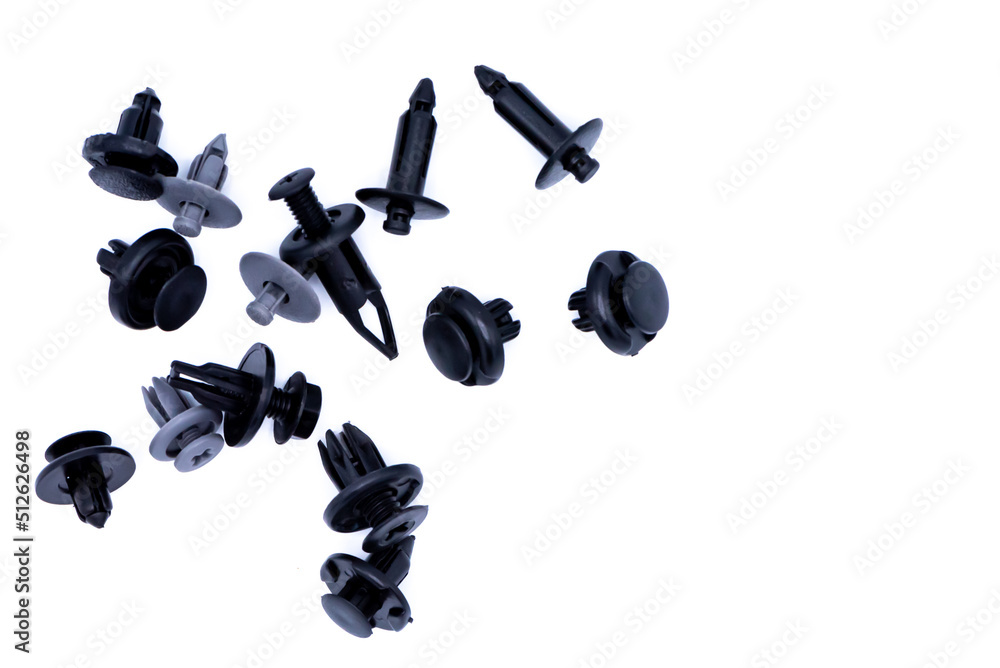 Car body plastic push pin fasteners on white background. Stock Photo ...