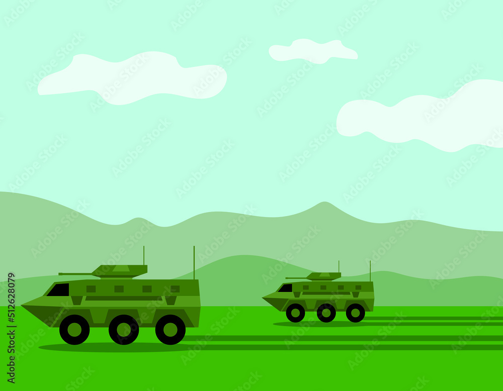rocket or bomb falls on apc vehicles in the field, armoured personnel ...