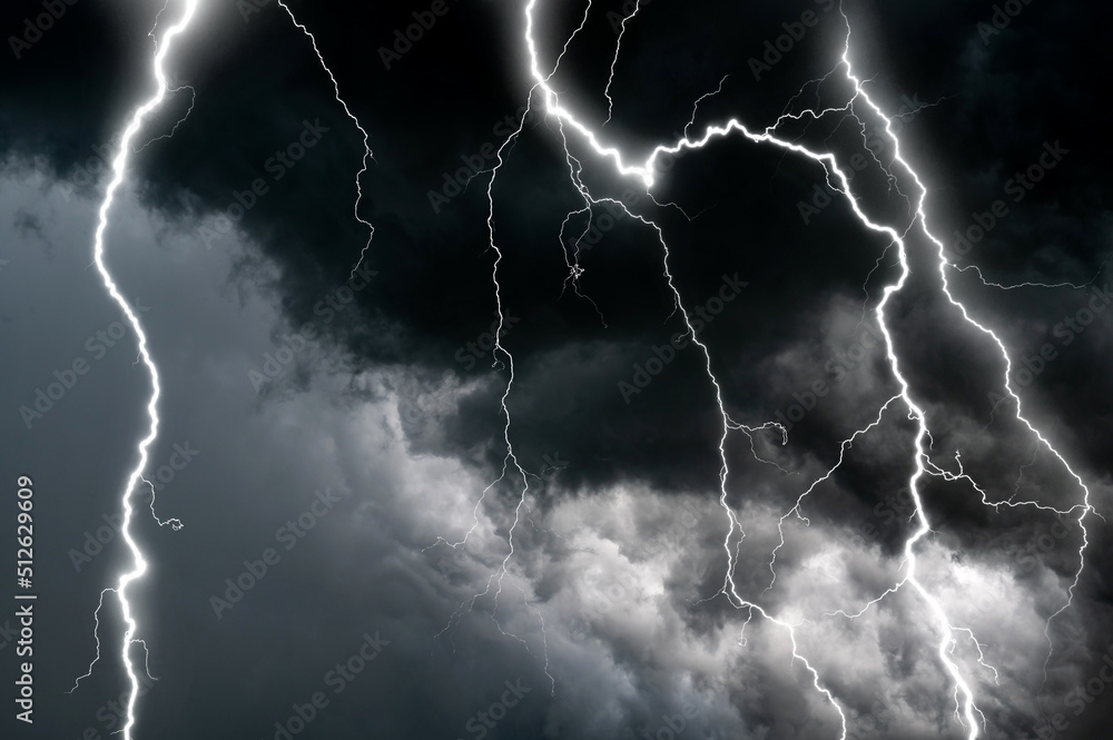 Dark cloud at evening sky with thunder bolt. Heavy storm bringing ... Dark cloud at evening sky with thunder bolt. Heavy storm bringing ...