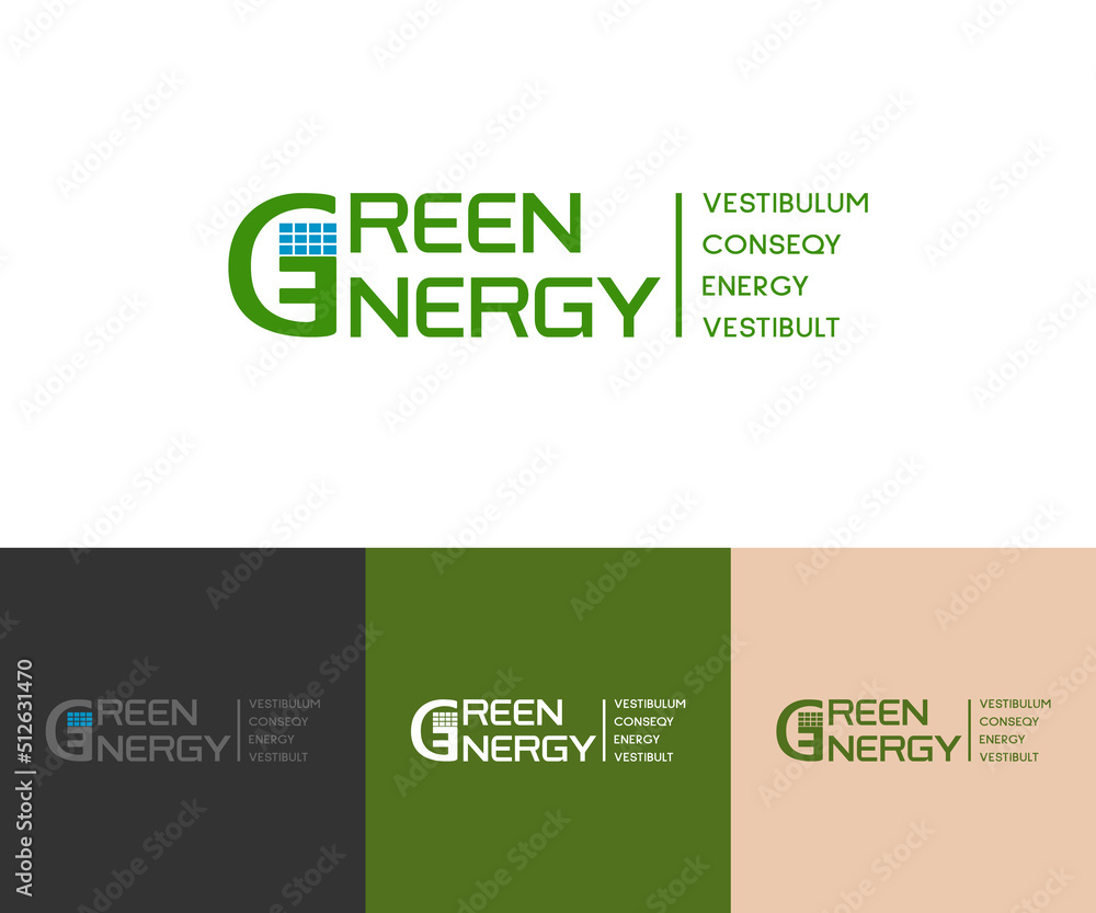 Green energy logo template. Green inscription of letters and ...
