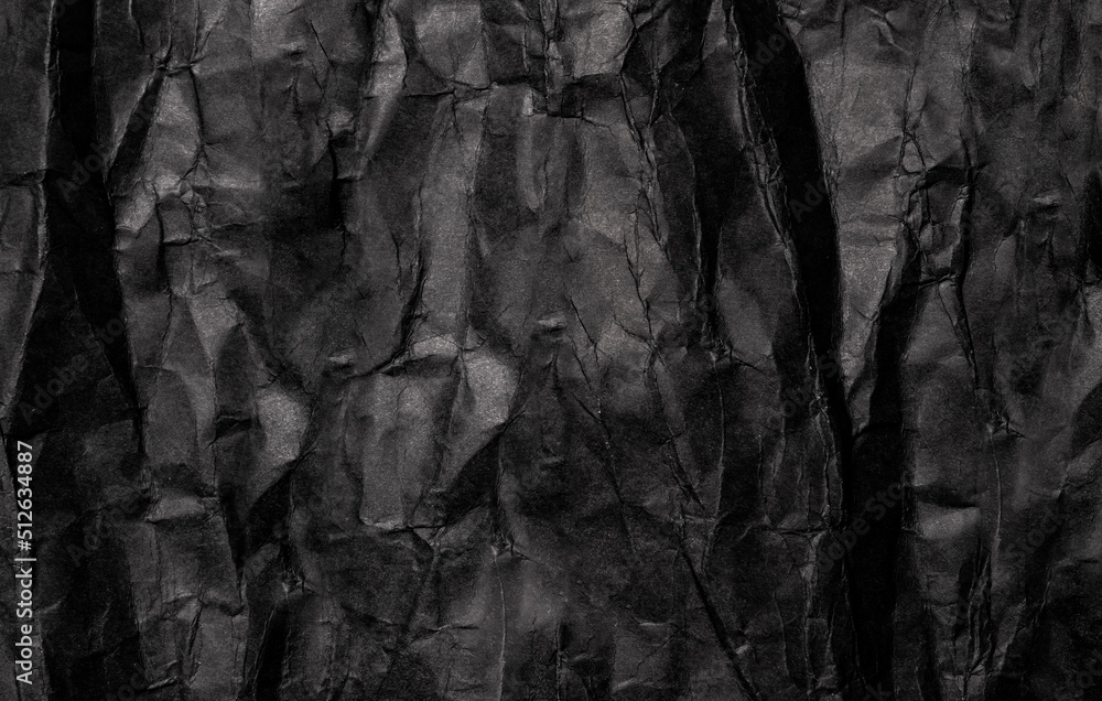 Black crumpled paper texture in low light background. Old grunge black ...
