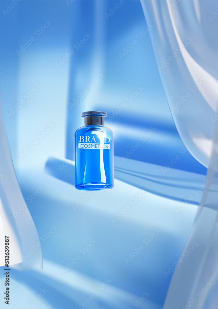 Beauty product ads on blue abstract background . Mockup illustration . Realistic vector ...