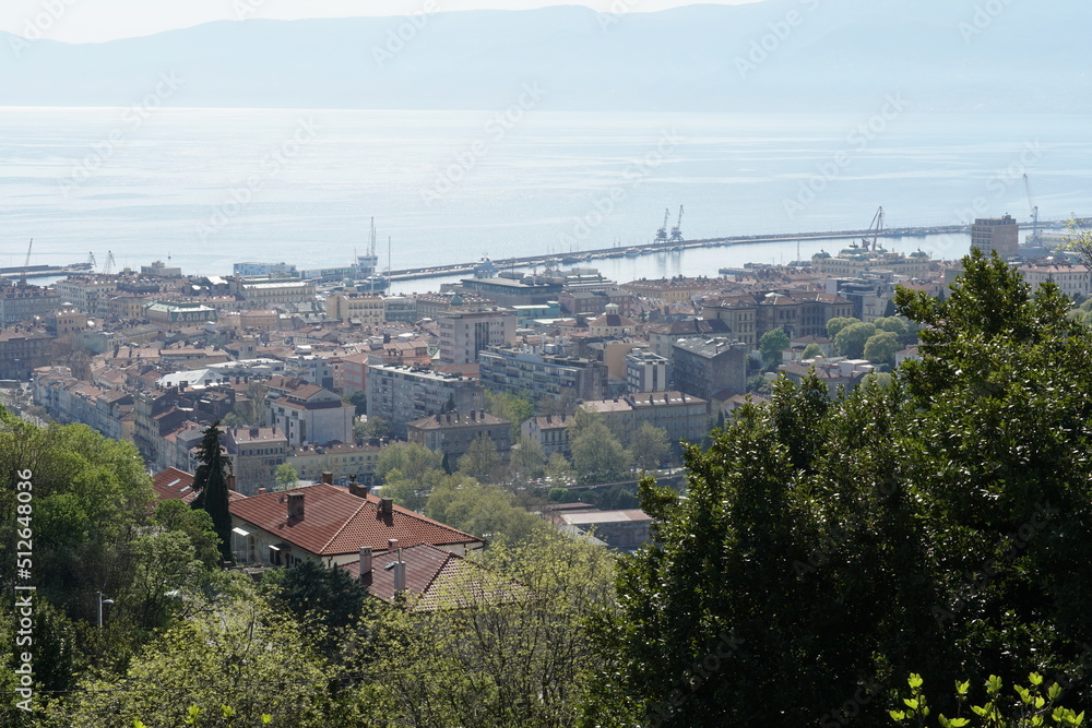 Panorama of Rijeka, the town of Croatia, from the top of hill near ...