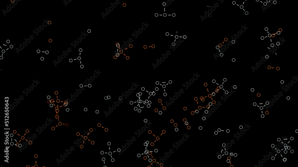 Abstract chemical formulas consisting of benzene rings on black ...