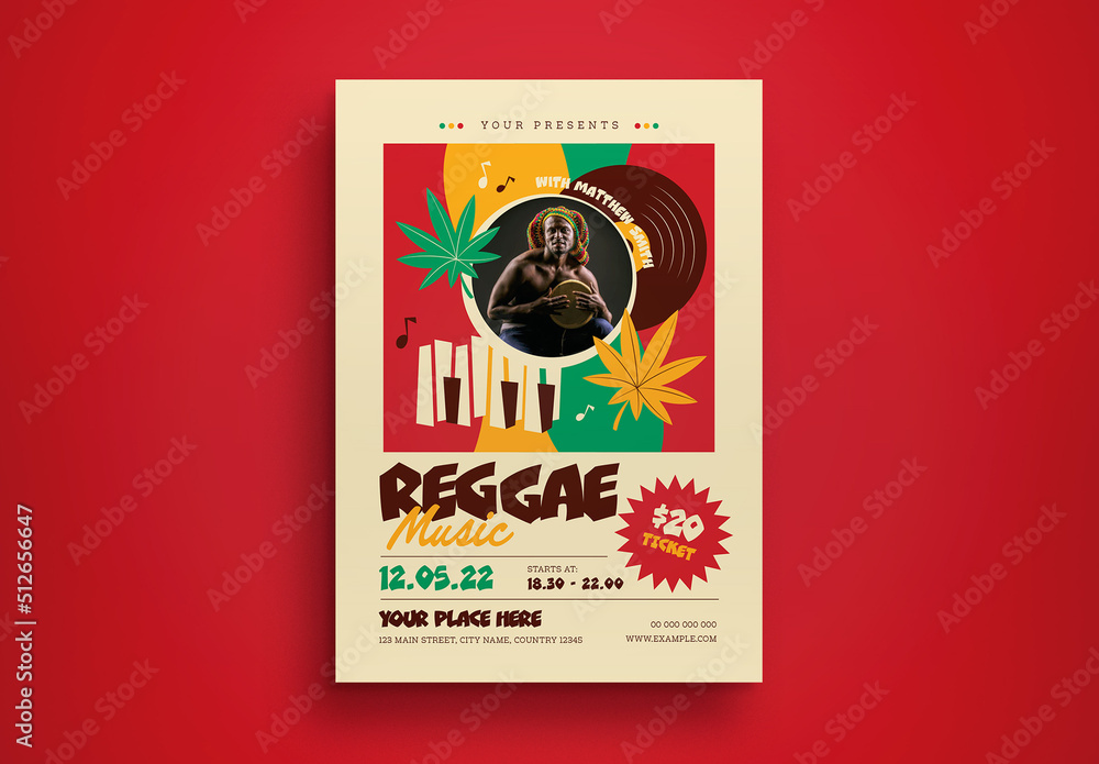 Reggae Music Flyer Layout Stock Template | Adobe Stock