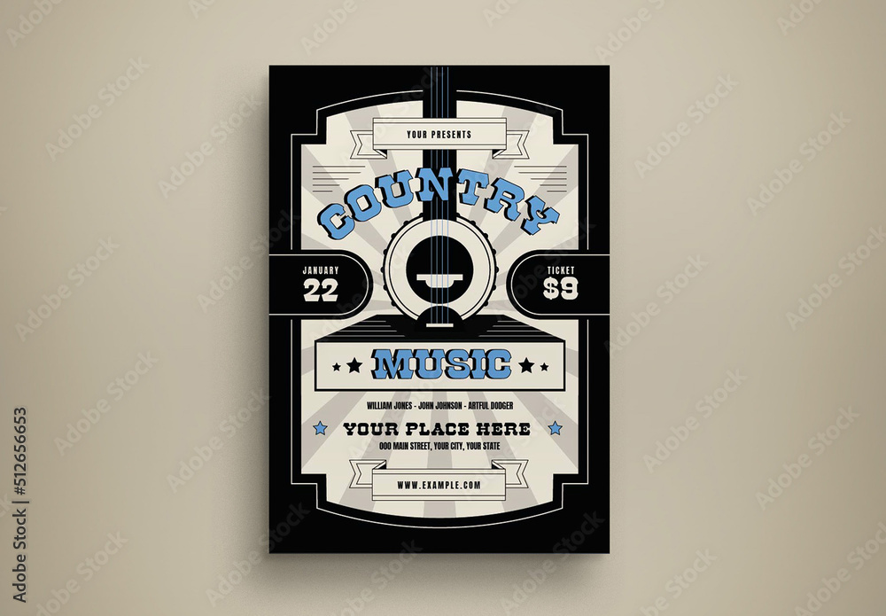 Music Country Flyer Layout Stock Template | Adobe Stock
