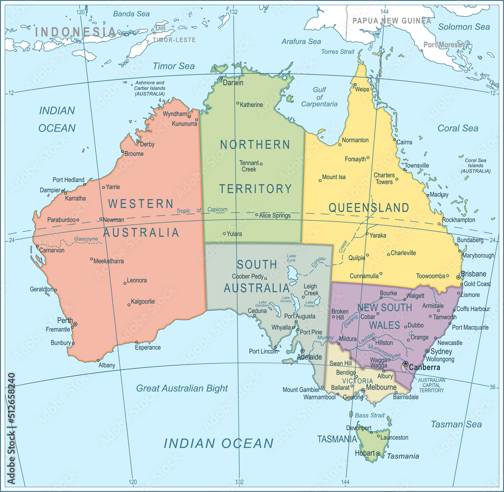Map of Australia - highly detailed vector illustration Stock Vector ...