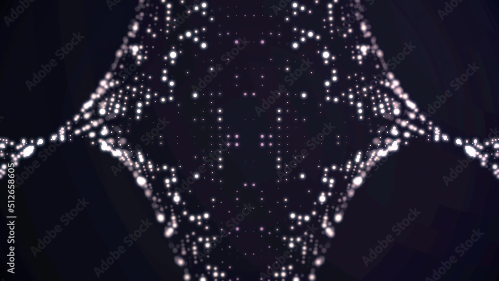 Moving Particle animation background. Flowing light dots on purple ...