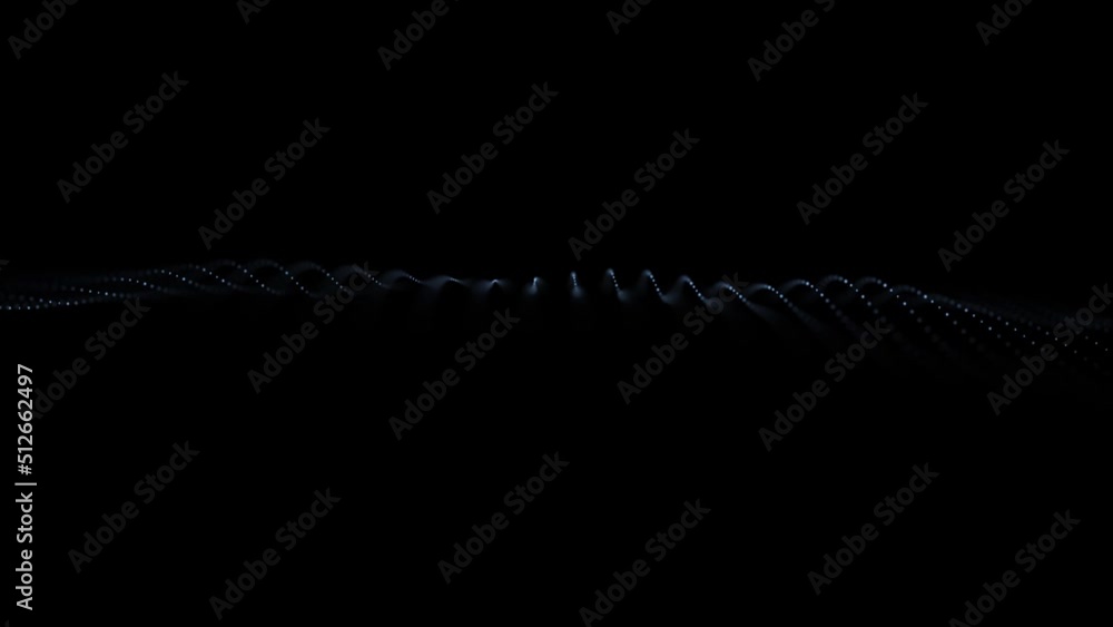 Slow moving dotted wavy lines on dark black copy space background ...