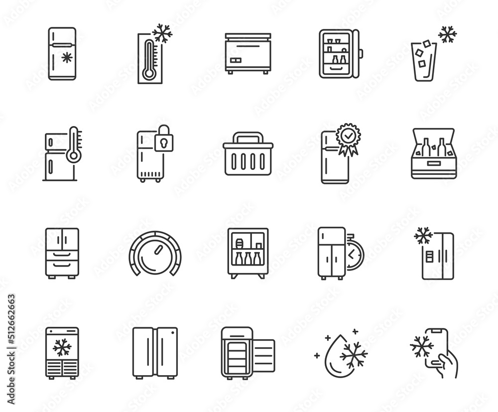 Fridge line icon set. Freezer ice cold storage cold vector icon. Cooler ...