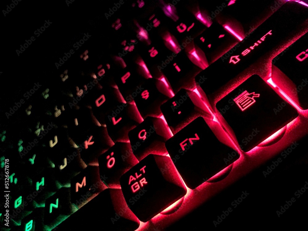 rgb keyboard red and green with black background Stock Photo | Adobe Stock