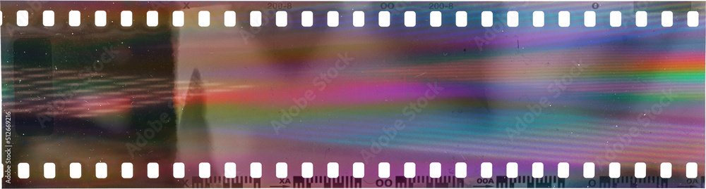 start of 35mm negative filmstrip with cool scanning light interferences ...