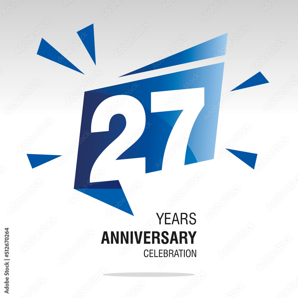 27 Years Anniversary celebration modern origami speech logo icon blue ...