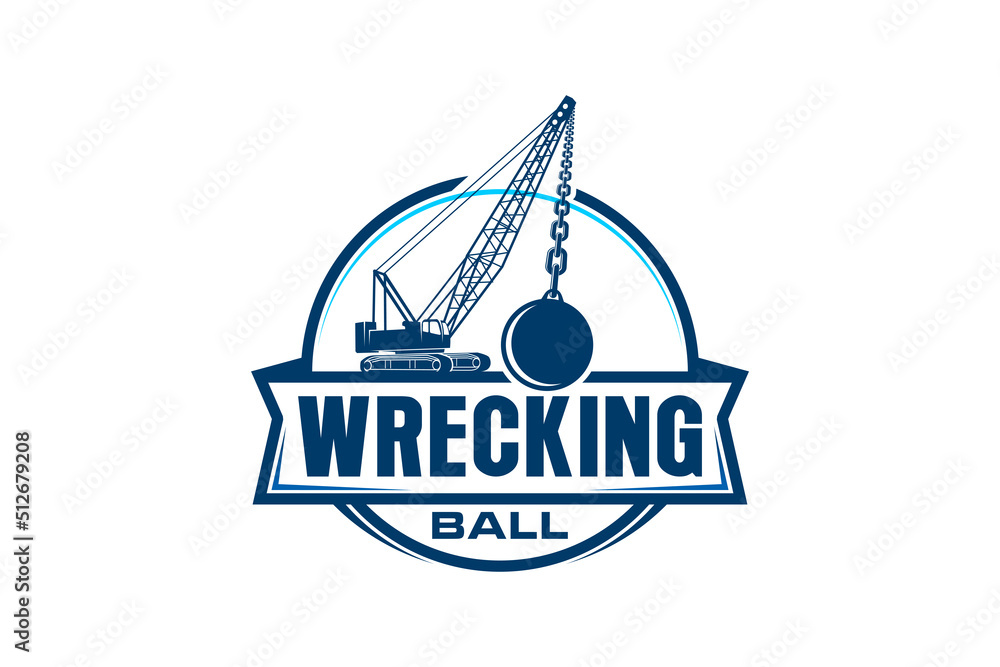 Wrecking ball logo destroyer crane heavy equipment excavator industry ...