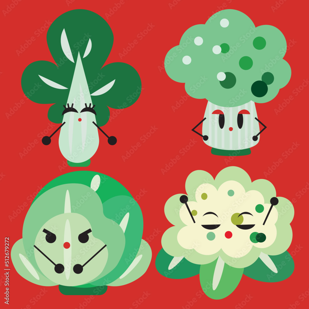 4 cute greens are design by illustrator. It can be-printing products ...