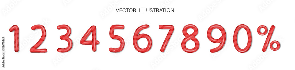 cartoon vector set of 3d red numbers. Vector illustration Stock Vector ...
