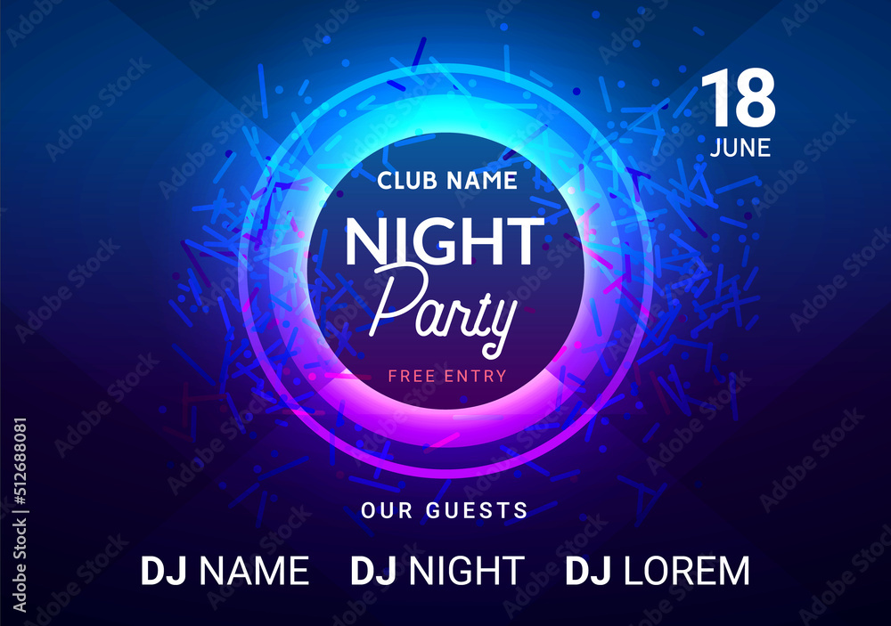 Dance music night poster background. Night club music concert DJ flyer ...