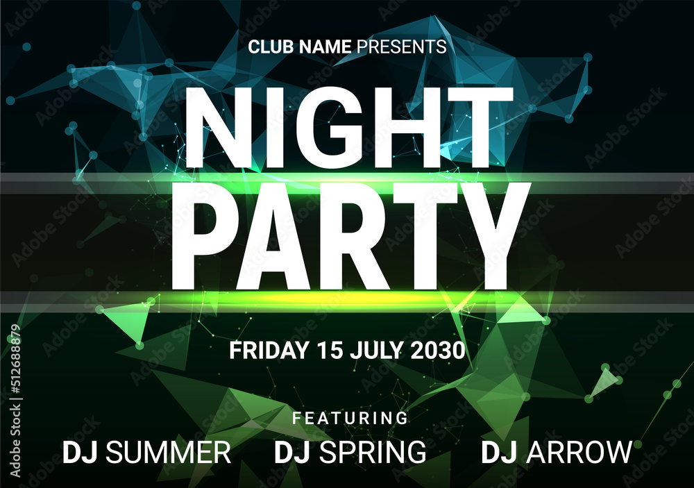 Dance music night poster background. Night club music concert DJ flyer ...