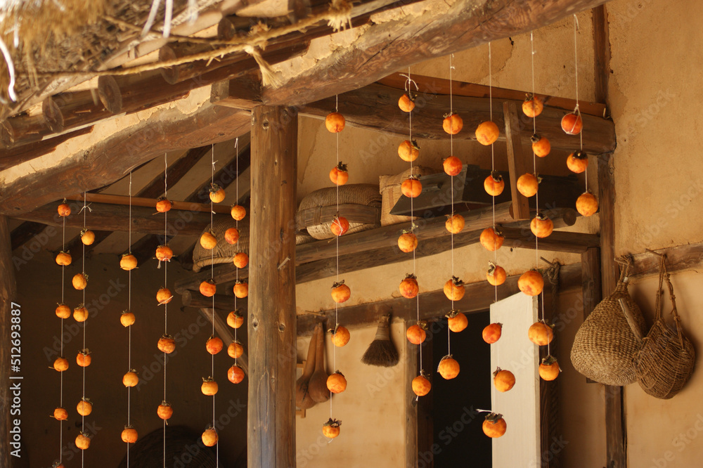 Korean traditional food culture of hanging persimmons on a string to ...