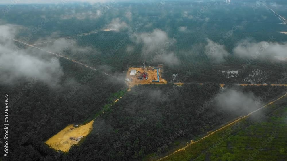 Cinematic Drone Shot of Onshore Drilling and Workover Rig structure and ...