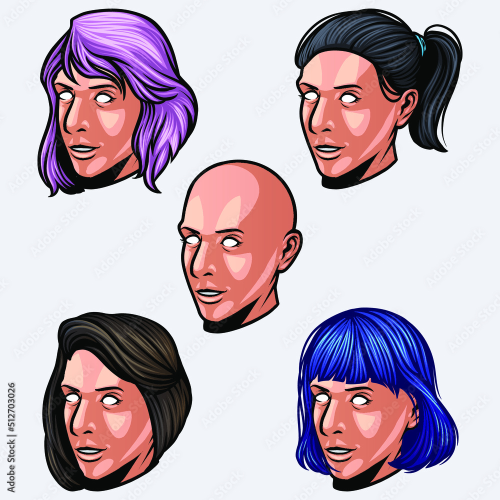 Cartoon Illustration of Female set Hairstyles model Stock Vector ...