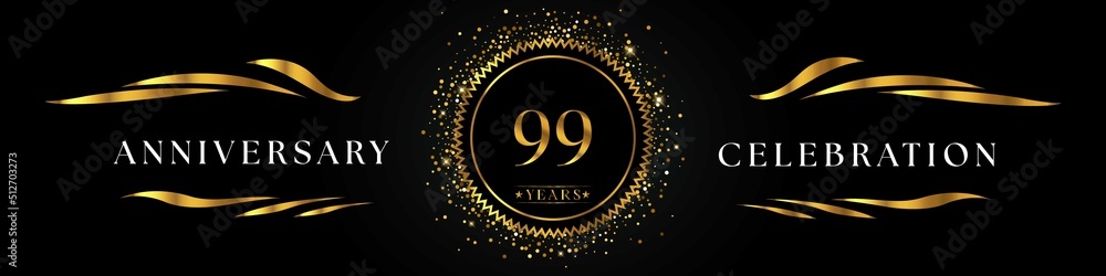99 years anniversary celebration with golden sunburst on the black ...