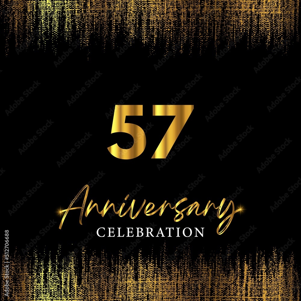 57 years anniversary celebration with gold texture borders and gold ...