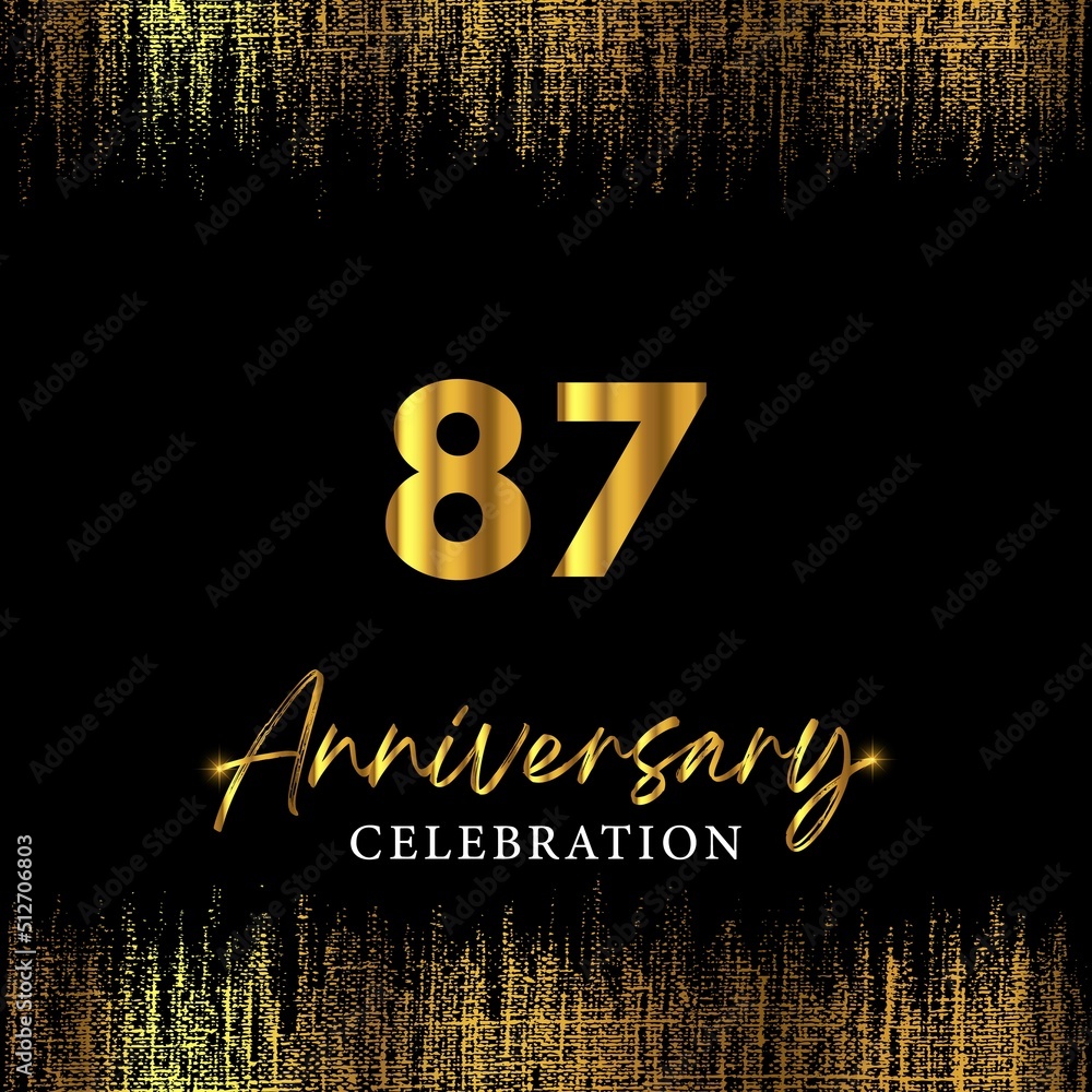 87 years anniversary celebration with gold texture borders and gold ...