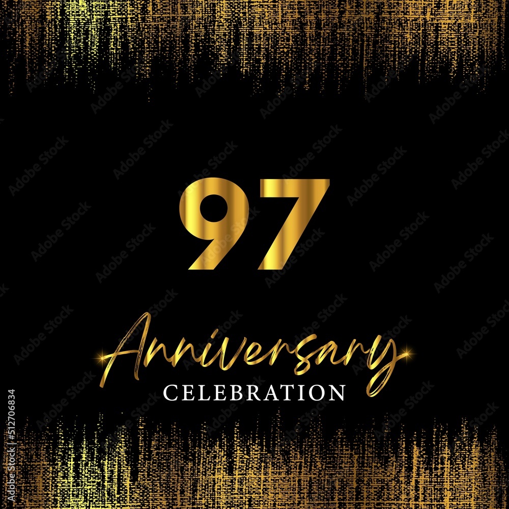 97 years anniversary celebration with gold texture borders and gold ...